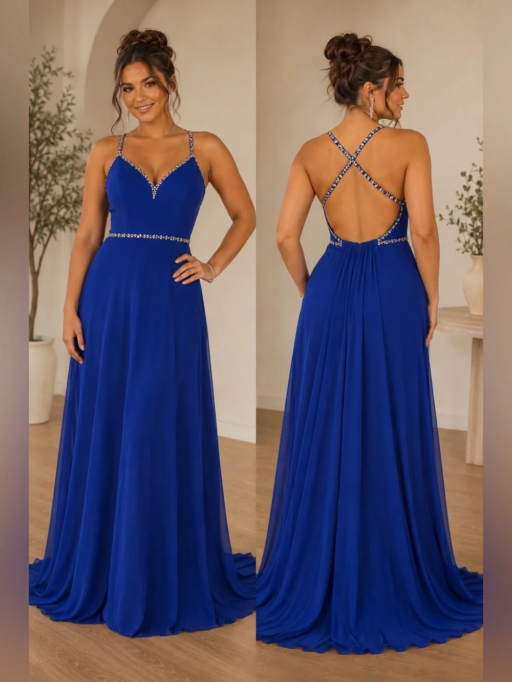 Dresses | Royal Blue Embellished Open Back Prom Gown Pageant Formal ...